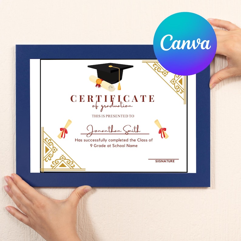 Printable Diploma of Graduation Personalized Middle School Certificate ...