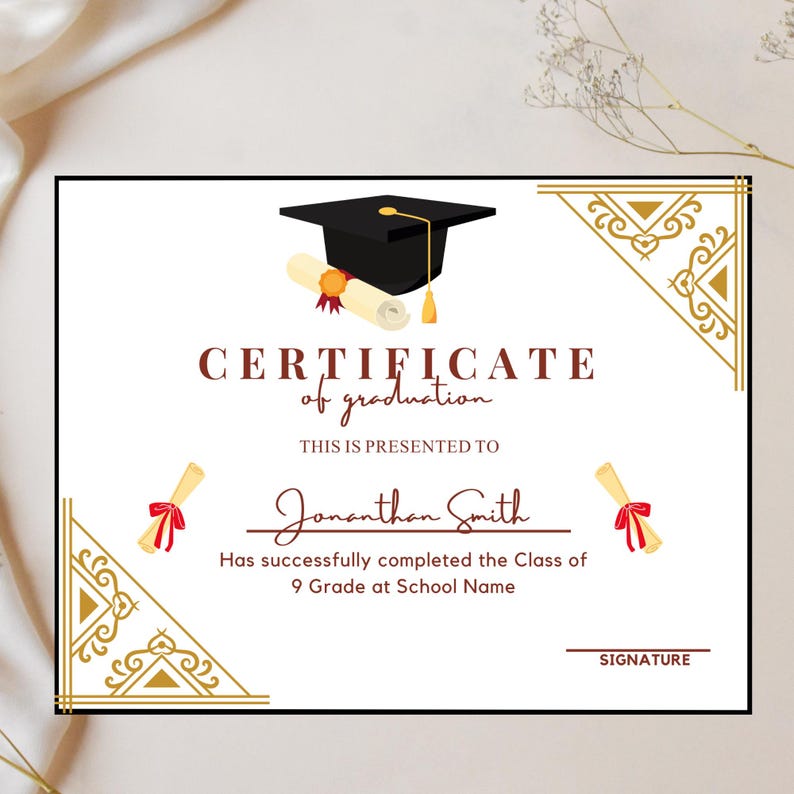 Printable Diploma of Graduation Personalized Middle School Certificate ...