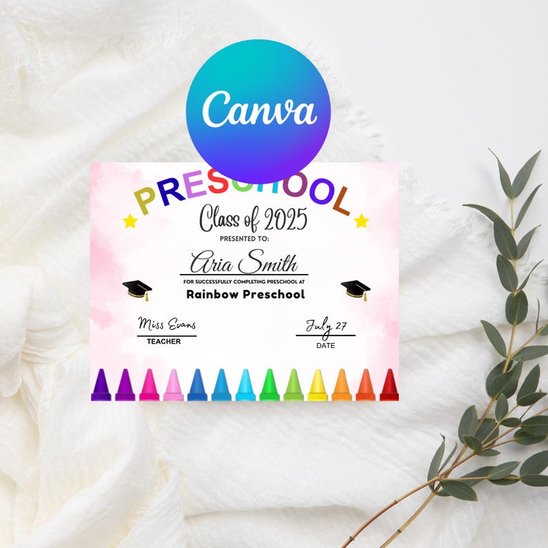 Editable Preschool Certificate, Graduation Diploma, Personalized School ...