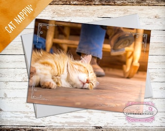 Seven Cat Art Note Card Sleeping Together in Bed Artwork Greeting Card ...