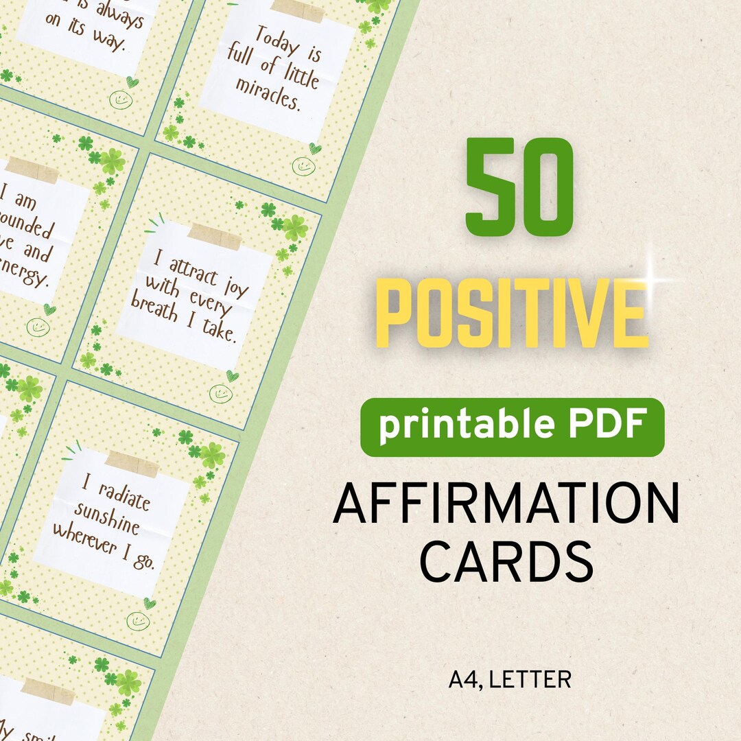 50 Affirmation Cards Positive – Printable PDF, A4 & US Letter Sizes ...
