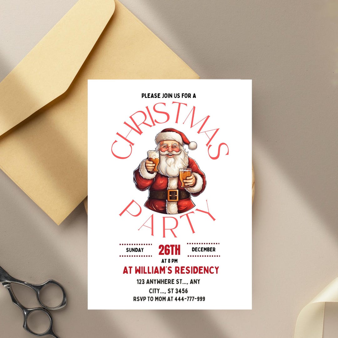 Santa Christmas Invitation, Santa Clause Christmas Party Invite ...