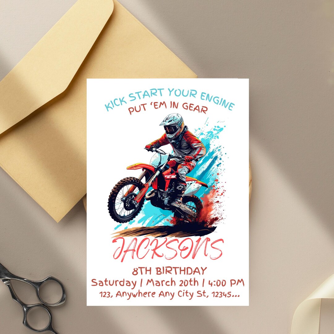 Editable Dirt Bike Birthday Invitation Template, Motorbike Invitation ...