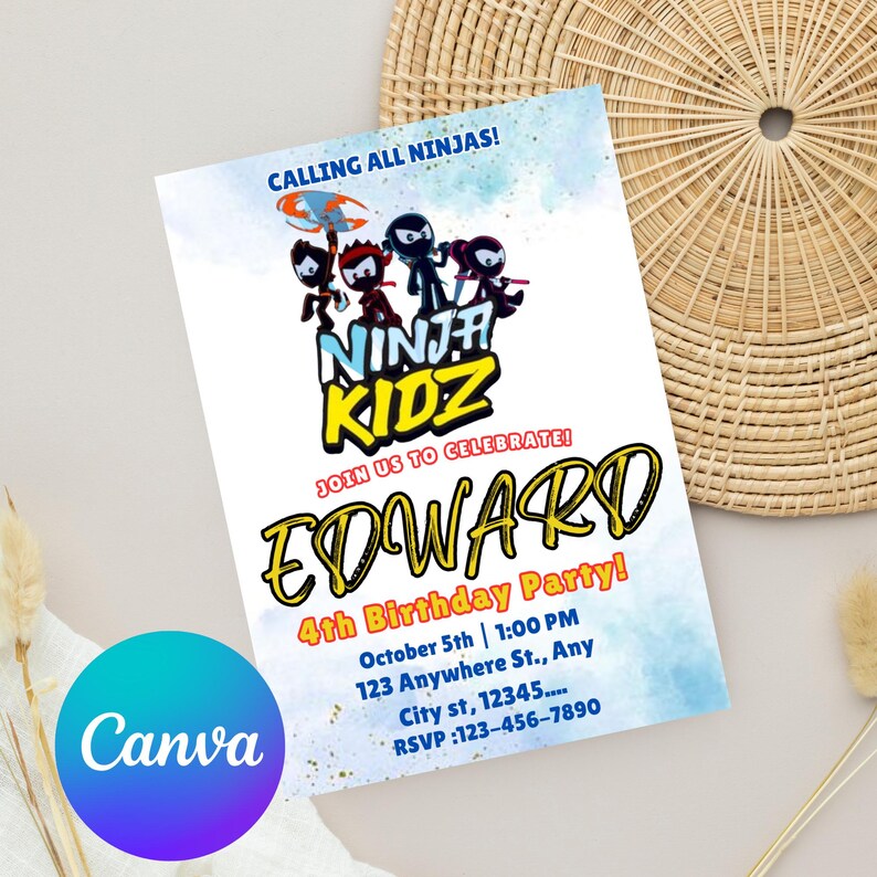 Ninja Kidz Editable Printable Invitation, Boy Girl Birthday Invitation ...