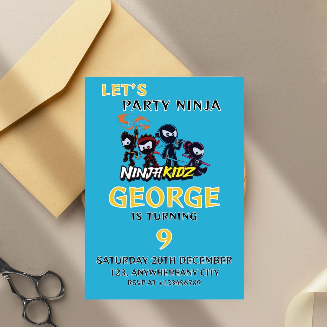 Ninja Kidz Editable Printable Invitation, Boy Girl Birthday Invitation ...