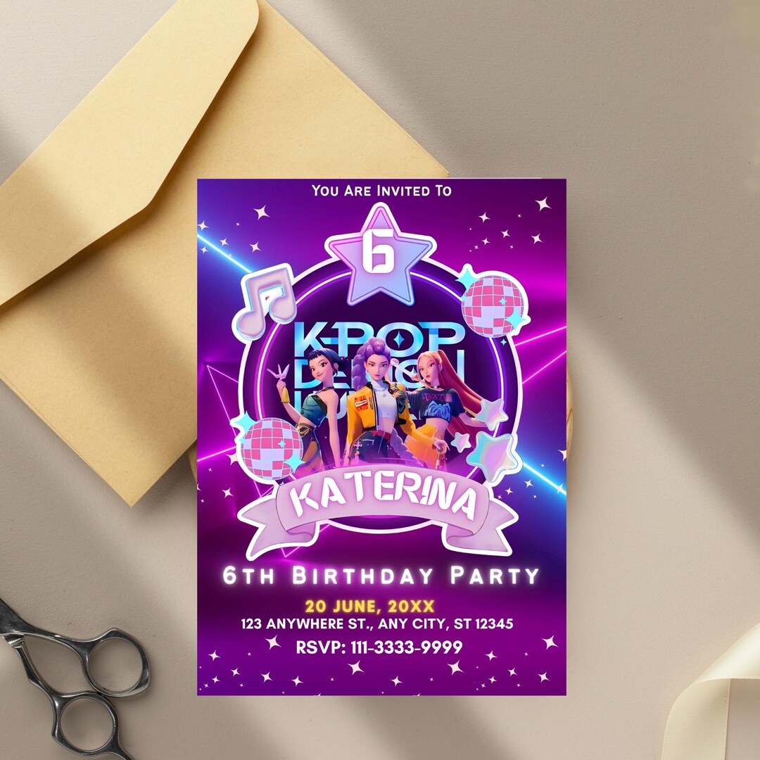 Editable K Pop Demon Hunters Birthday Invitation,kpop Demon Invite ...