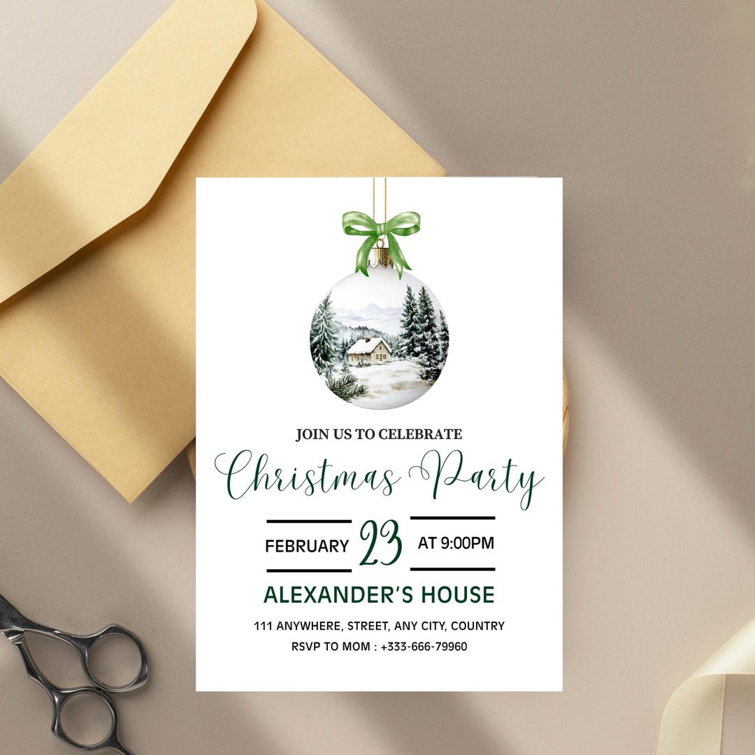 Editable Christmas Party Invitation Template, Printable Christmas Party ...