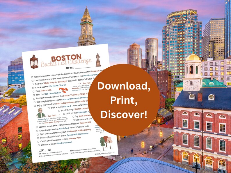 Printable Boston Bucket List: City Travel Checklist & Map (digital ...
