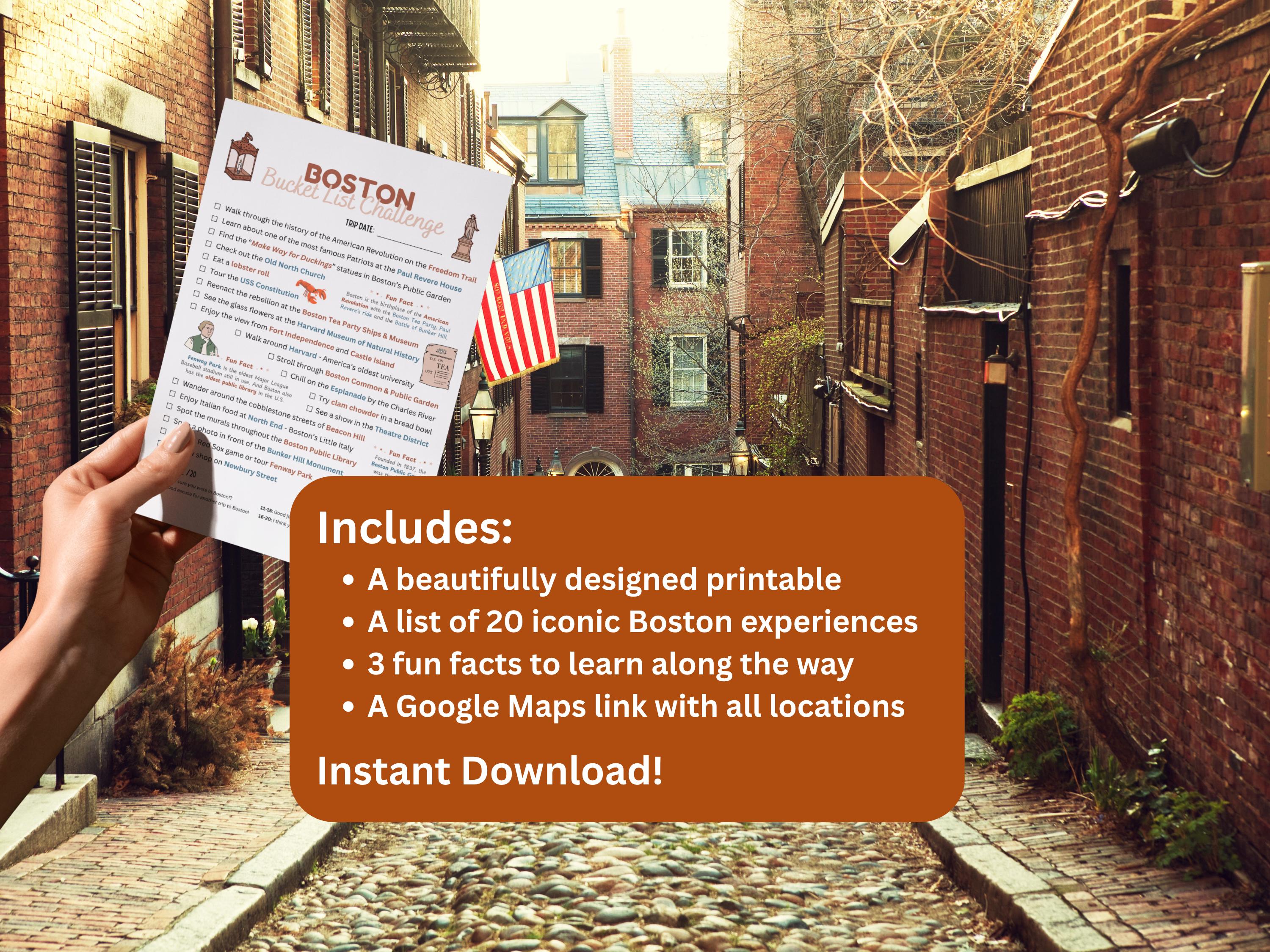 Printable Boston Bucket List: City Travel Checklist & Map (digital ...