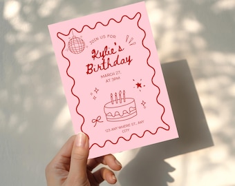 Editable 25th Birthday Invitation | Disco Party Digital Invite | Retro ...