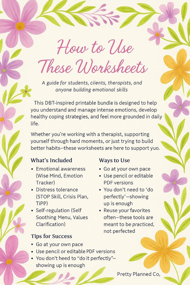 DBT Skills Printable Bundle | Wise Mind, STOP, TIPP, Self-soothing ...