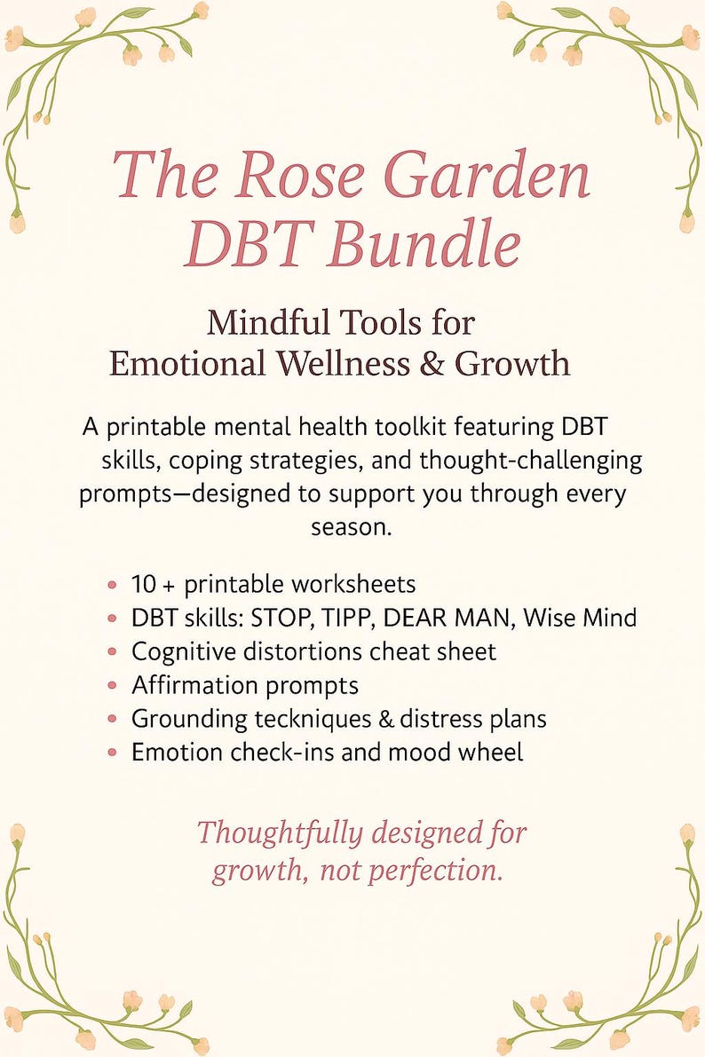 DBT Therapy Worksheets Bundle – Floral Mental Health Printables, Coping ...