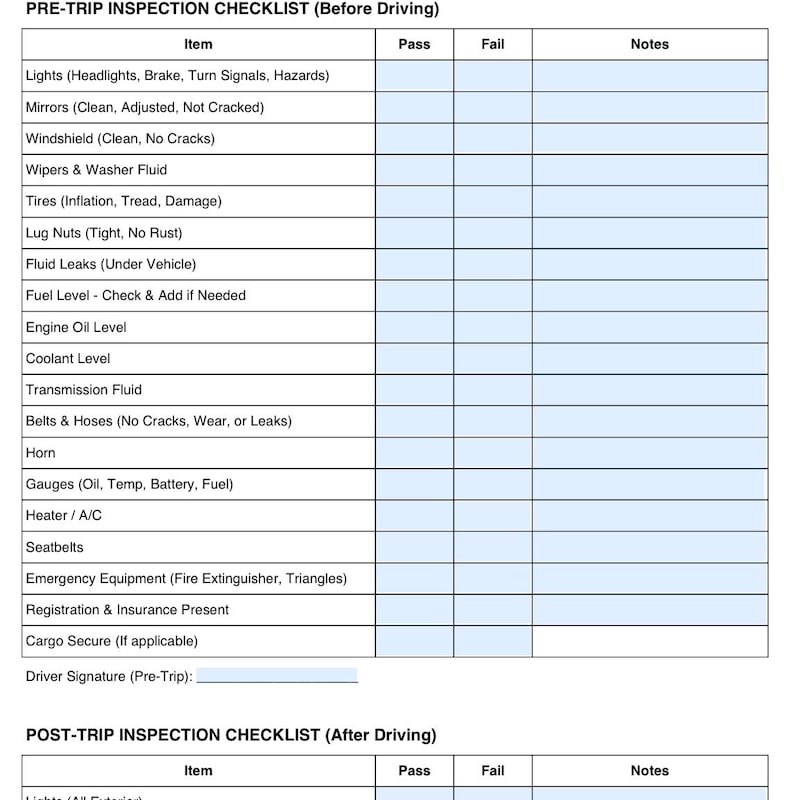 Semi Truck Inspection Form - Etsy