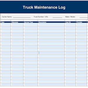 Truck Maintenance Log | Digital PDF for Semi & Box Trucks | Printable ...