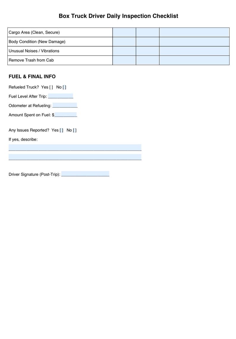 Truck Driver Daily Inspection Checklist | Pre-trip and Post-trip Log ...