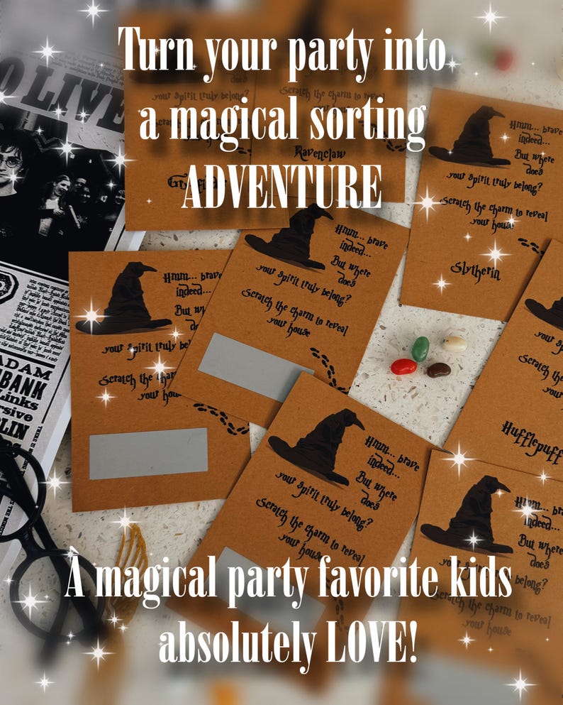 Magic Sorting Game • House Reveal Scratch off Card • Wizard School ...