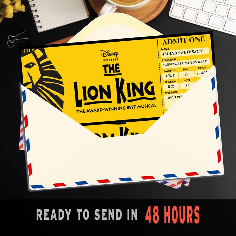 The Lion King Custom Laminated Musical Ticket – Broadway Style Keepsake ...