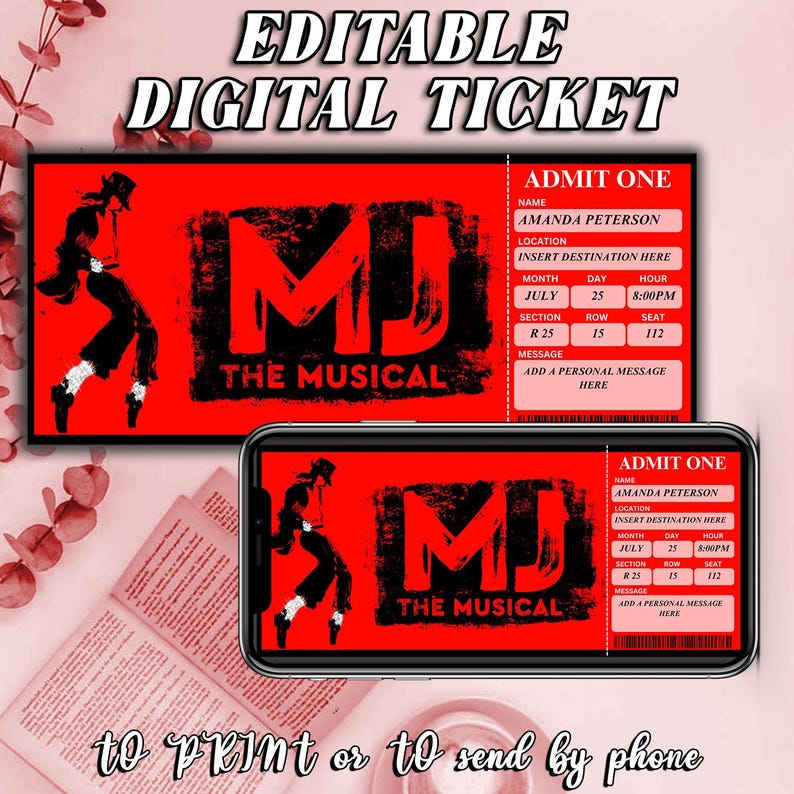 MJ the Musical Editable Ticket, Custom & Printable | A Gift Fit for ...