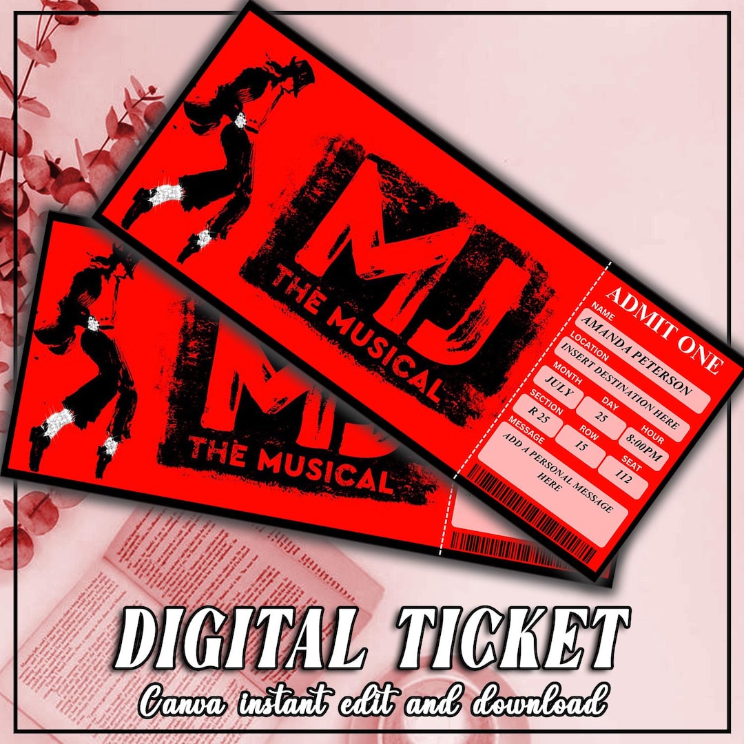 MJ the Musical Editable Ticket, Custom & Printable | A Gift Fit for ...