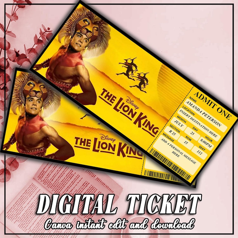 Lion King Editable Ticket, Custom & Printable | A Gift Fit for Broadway ...