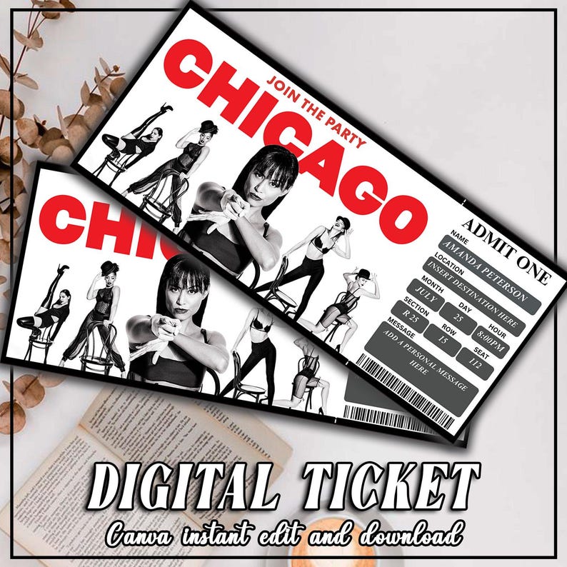 Chicago Editable Ticket, Custom & Printable | A Gift Fit for Broadway ...