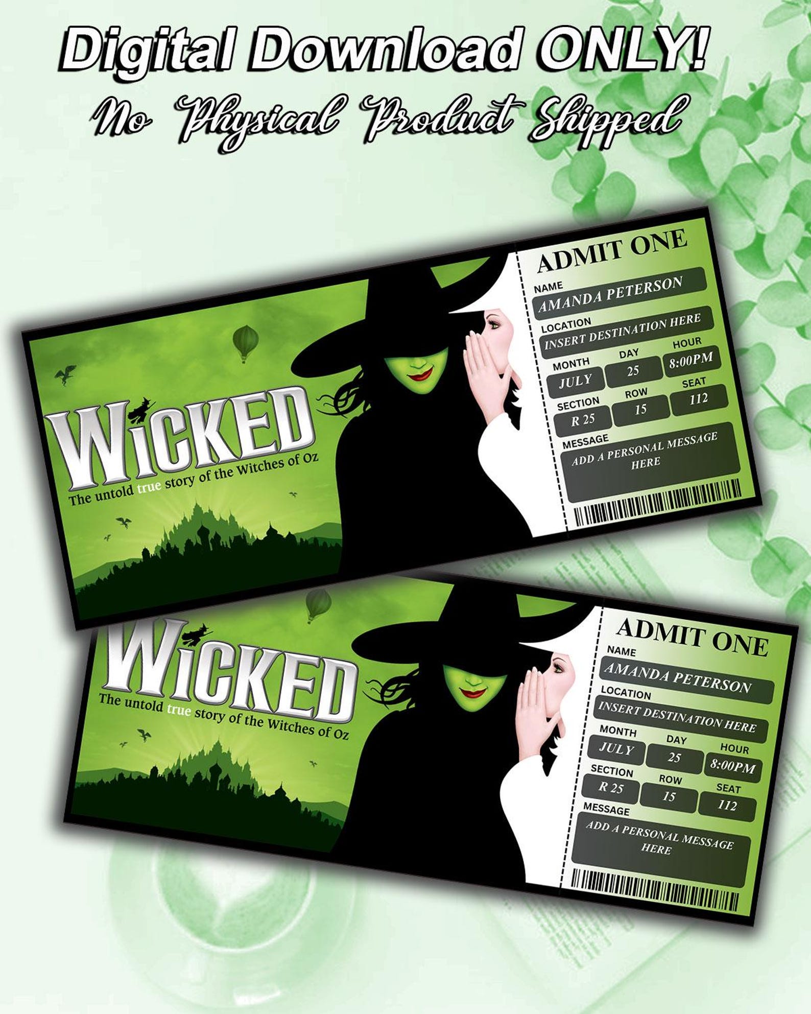 Editable Wicked Broadway Ticket: Musical Theatre Keepsake (printable ...