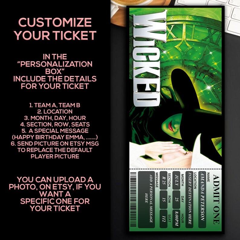 Wicked Custom Laminated Ticket – Personalized Musical / Concert ...