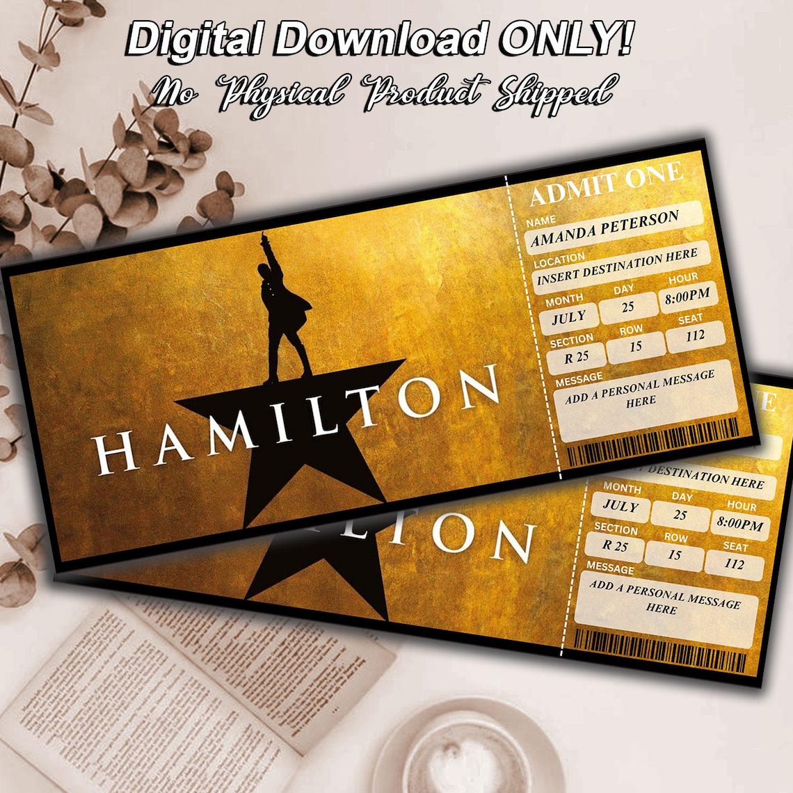 Personalized Hamilton Broadway Ticket: DIY Printable Template (canva ...