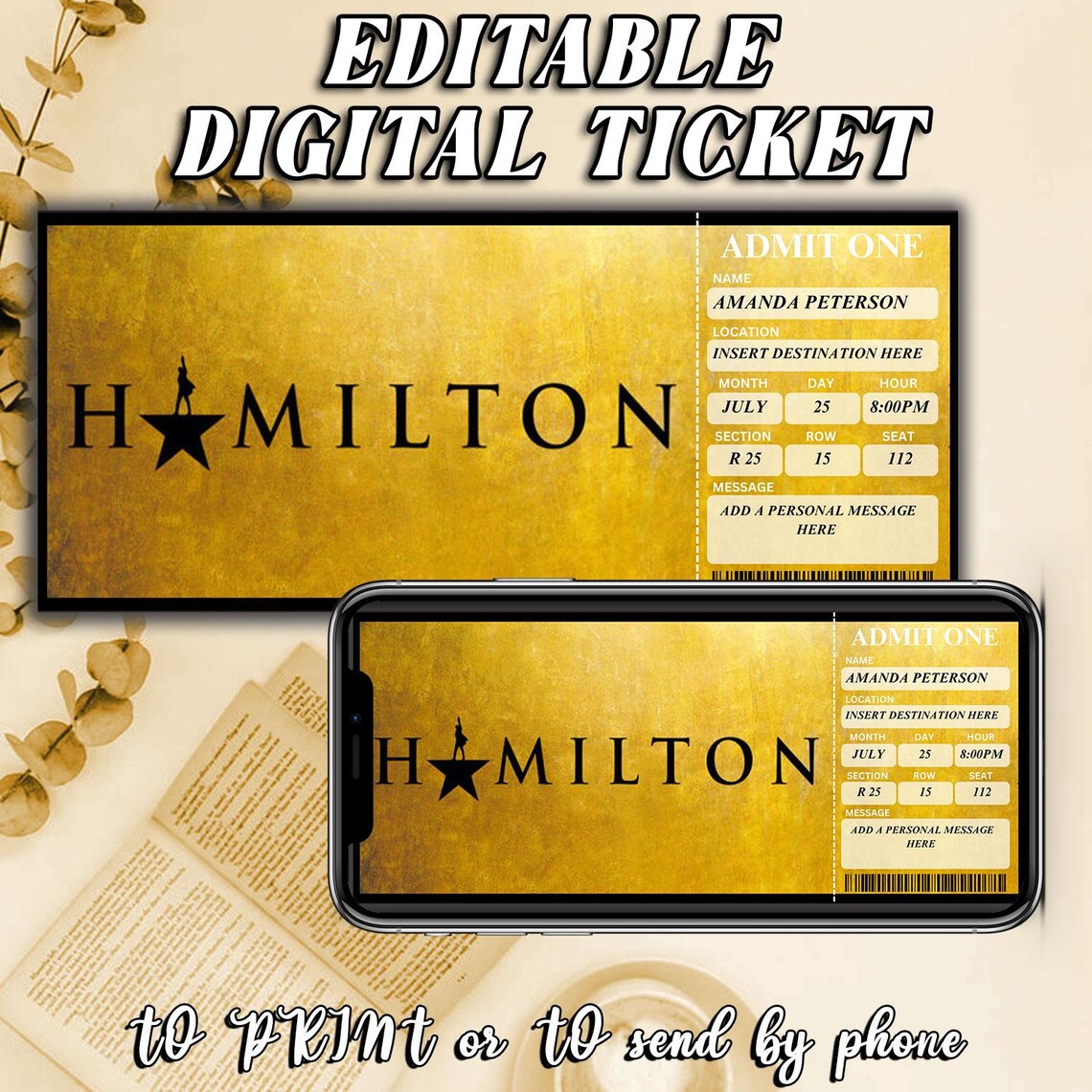 Hamilton Editable Ticket, Custom & Printable | A Gift Fit for Broadway – Personalized Hamilton ...