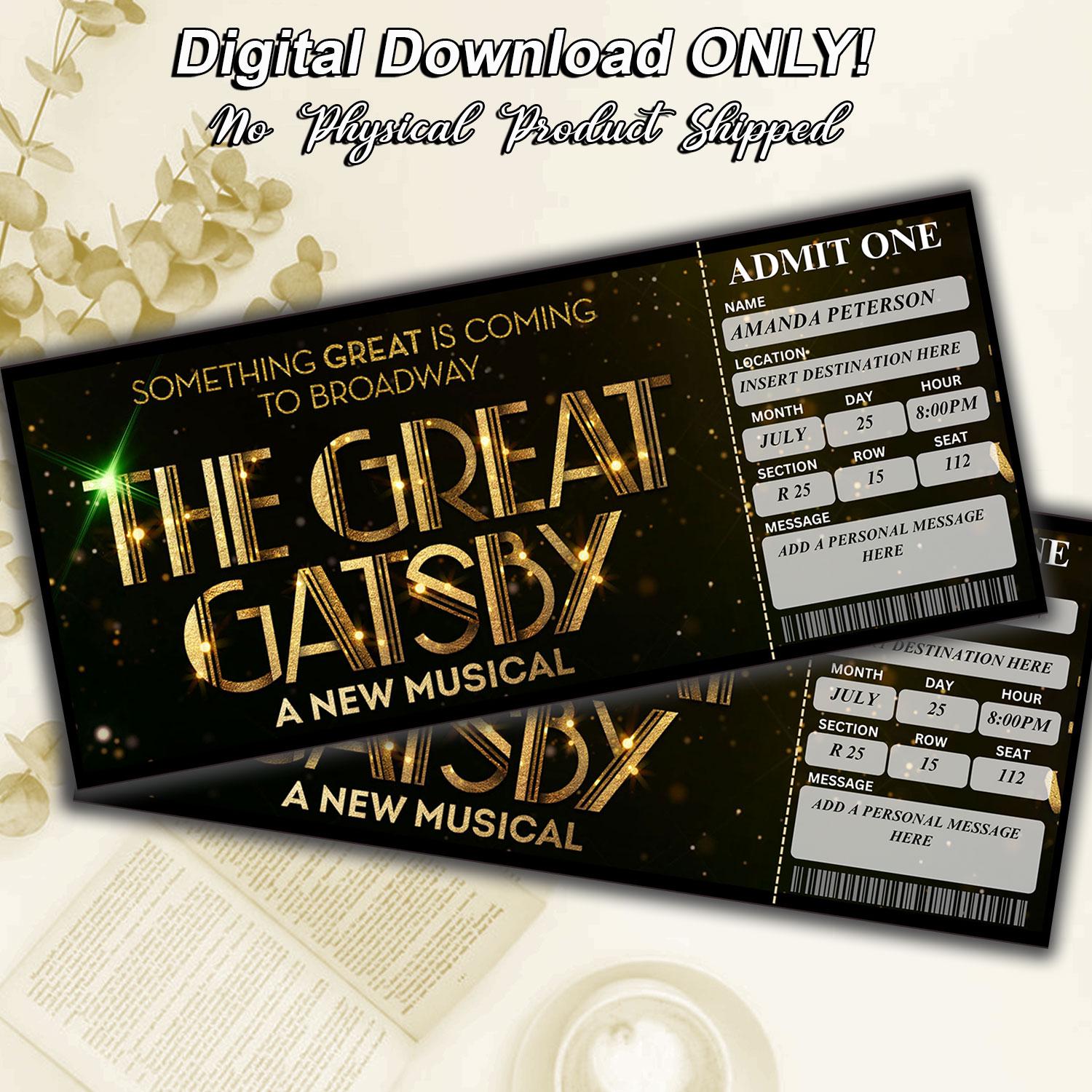 Printable Gatsby Ticket • Editable Digital Musical Ticket • DIY ...