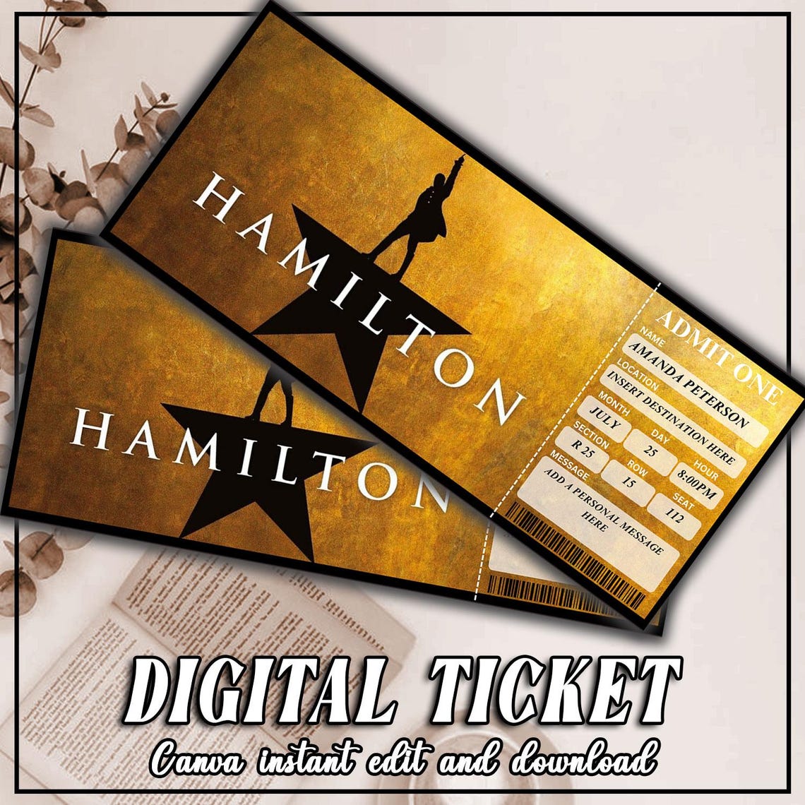 Personalized Hamilton Broadway Ticket: DIY Printable Template (canva ...