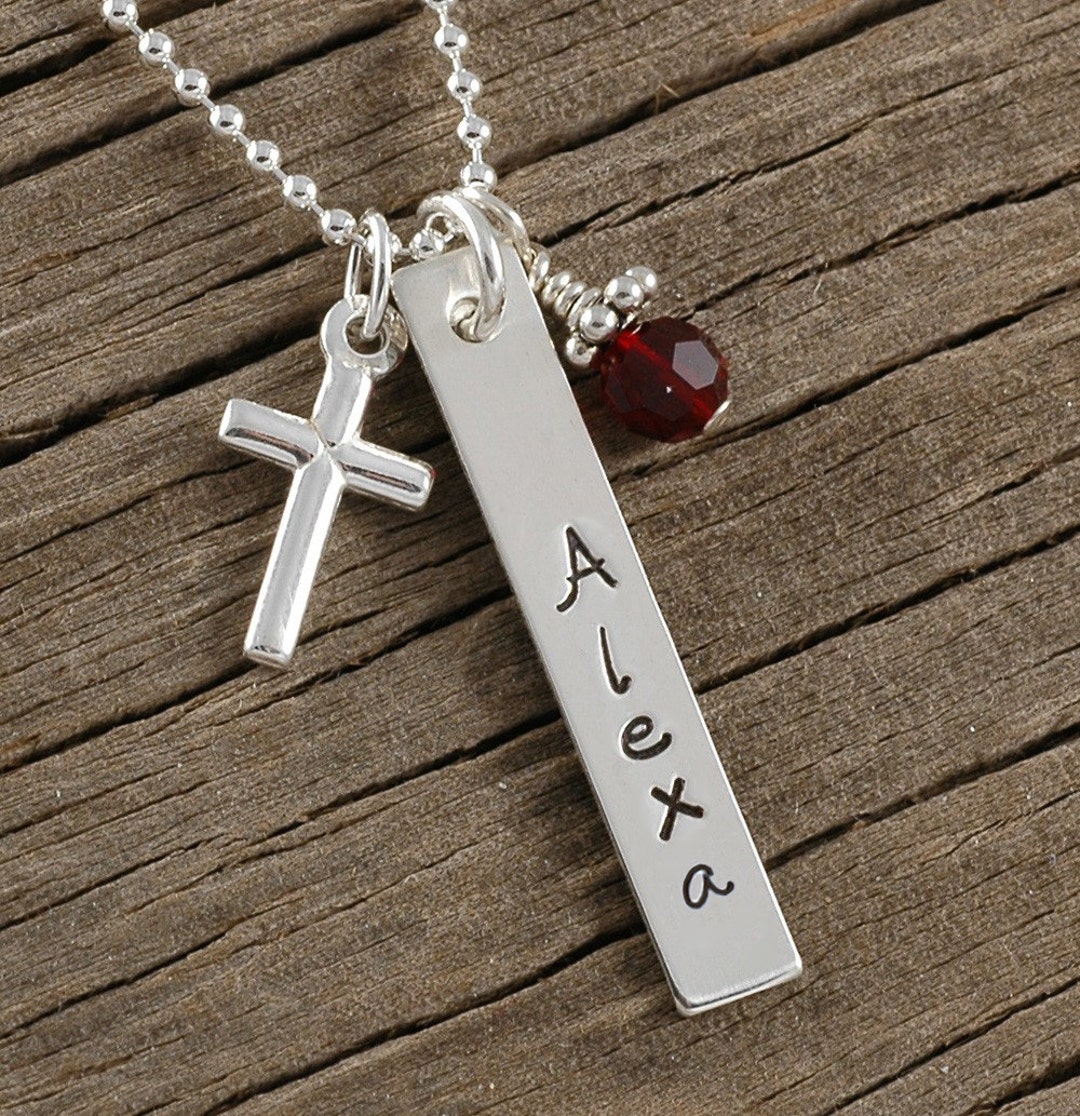 Confirmation Necklace, Cross With Personalized Name and Birthstone ...