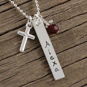 Confirmation Necklace, Cross With Personalized Name and Birthstone ...