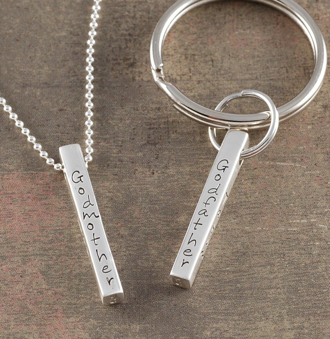 Personalized 4 Sided Sterling Silver Bar Pendant and Key - Etsy
