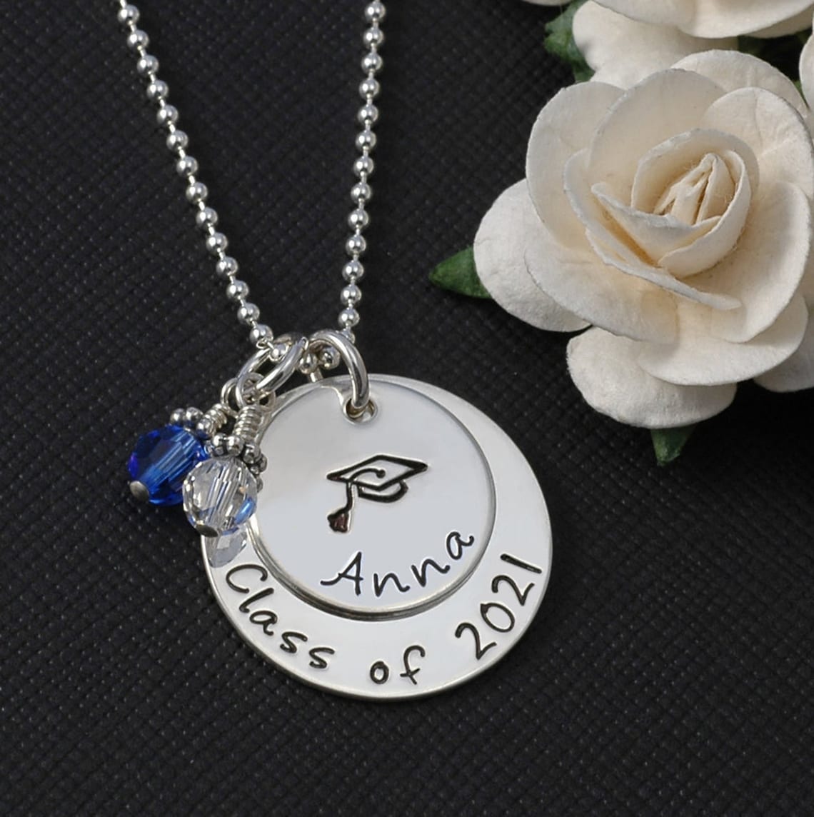Graduation Necklace With Personalized Stacked Discs and School - Etsy
