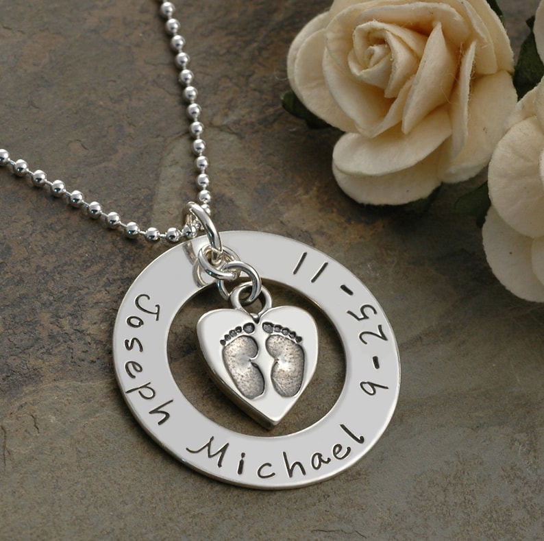 New Baby Hand Stamped Necklace Personalized Name and - Etsy