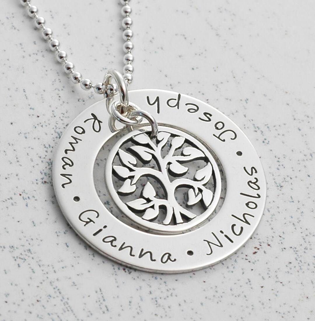 Family Tree Necklace - Personalized Hand Stamped - Mommy Jewelry - 1 ...