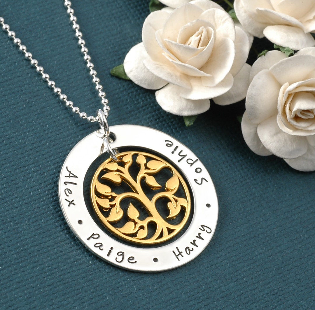 Family Tree Pendant - Two Tone - Silver and Gold Necklace - 1.25 Inch ...