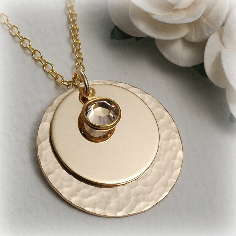 Elegant Hammered and Stacked Gold Discs With Crystal Drop - Etsy