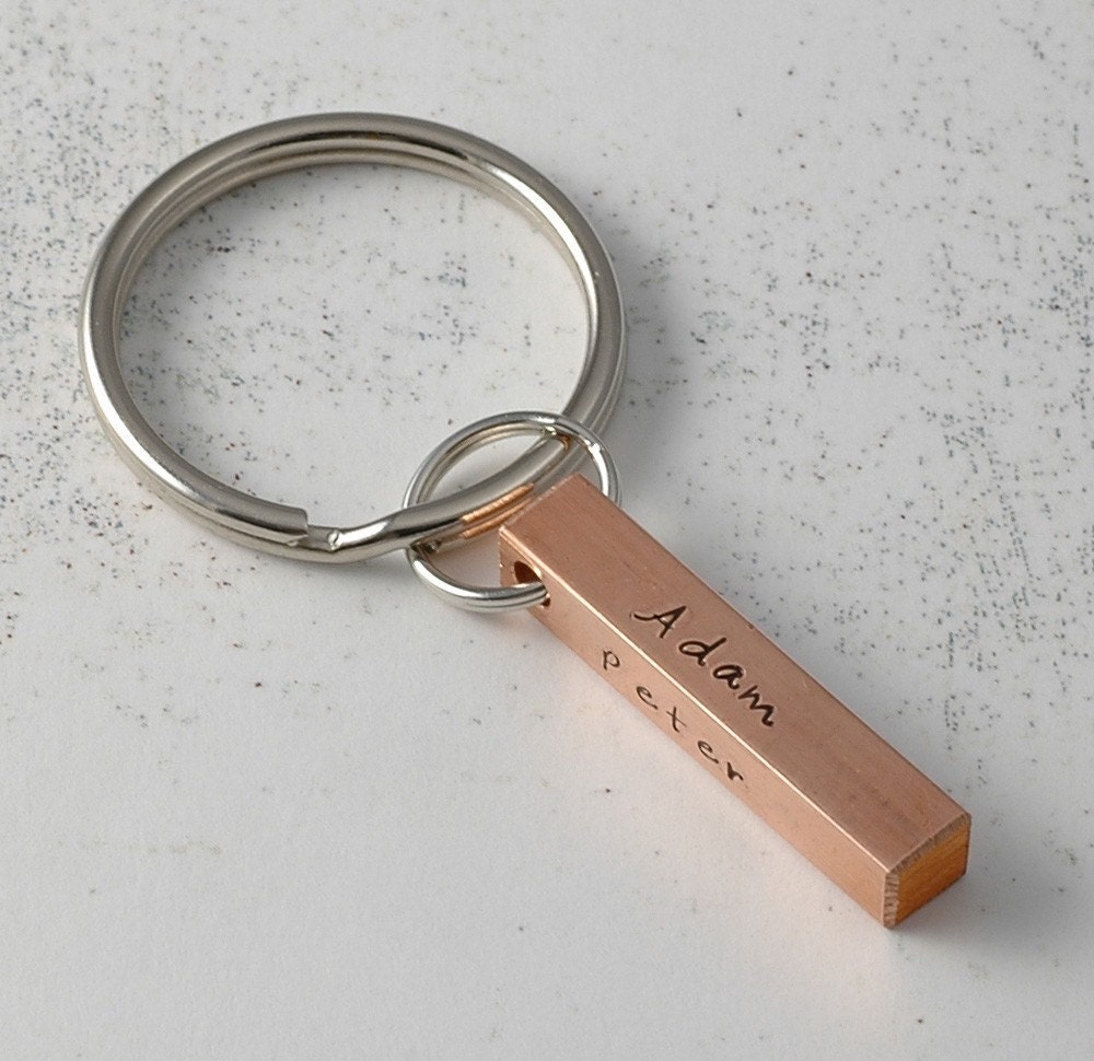 Personalized Key Chain Copper 4 Sided Bar Dad Mom Uncle - Etsy