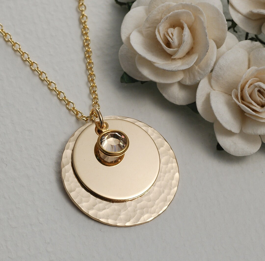 Elegant Hammered and Stacked Gold Discs With Crystal Drop - Etsy