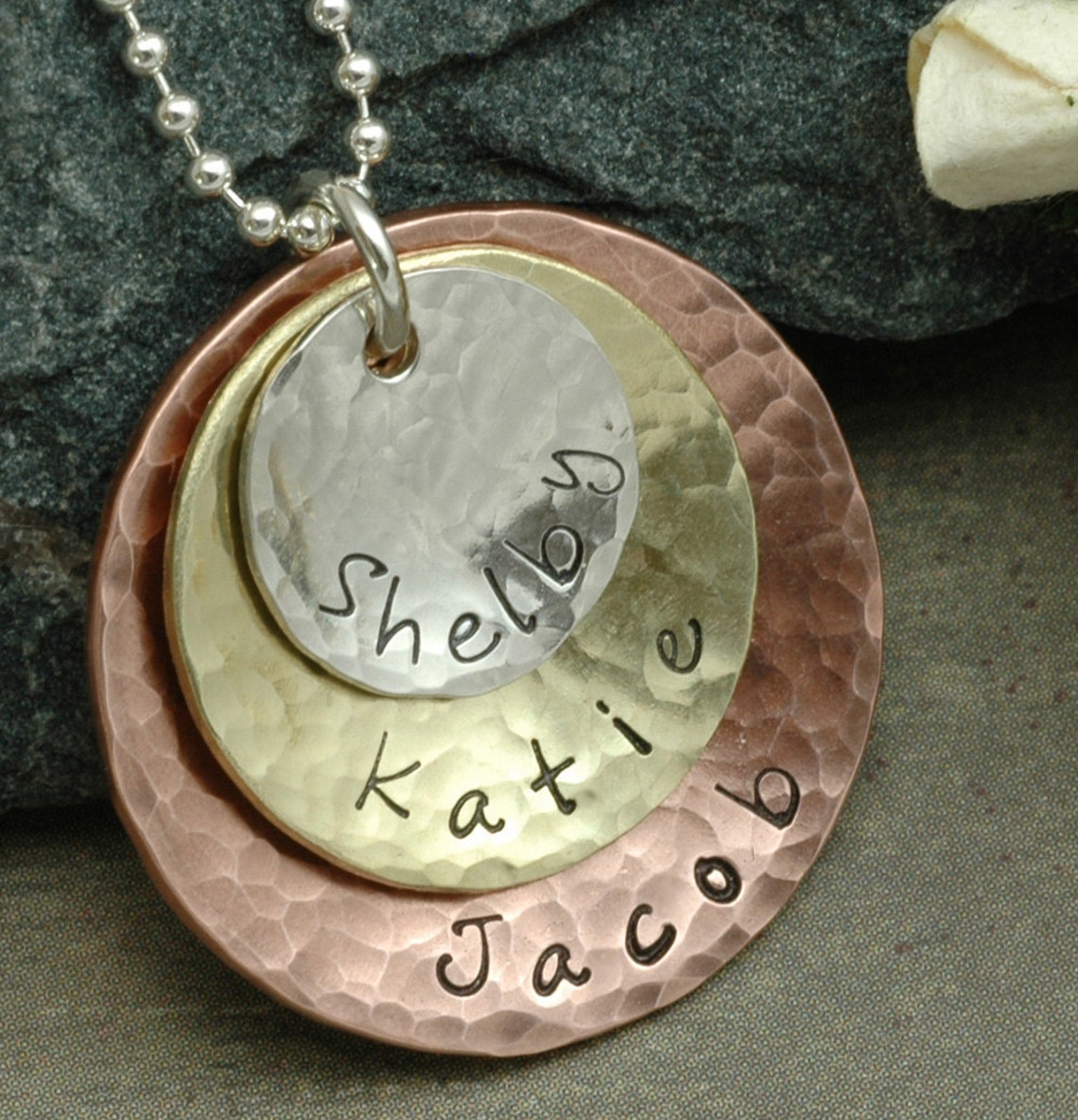 Mixed Metal Personalized Necklace Rustic Triple Stack - Etsy