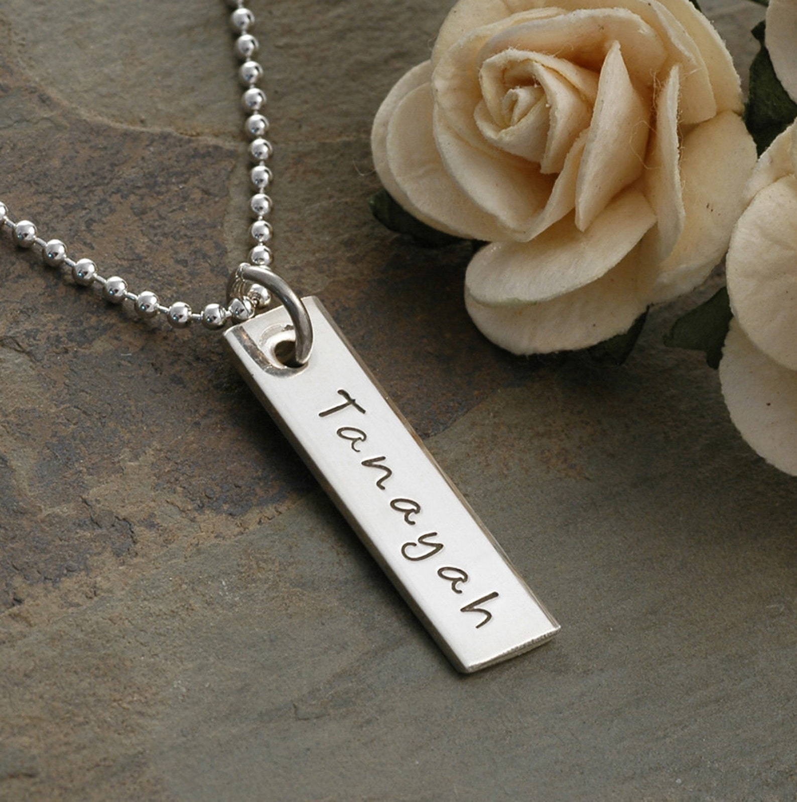 Personalized Single Rectangle Tag Necklace Hand Stamped - Etsy
