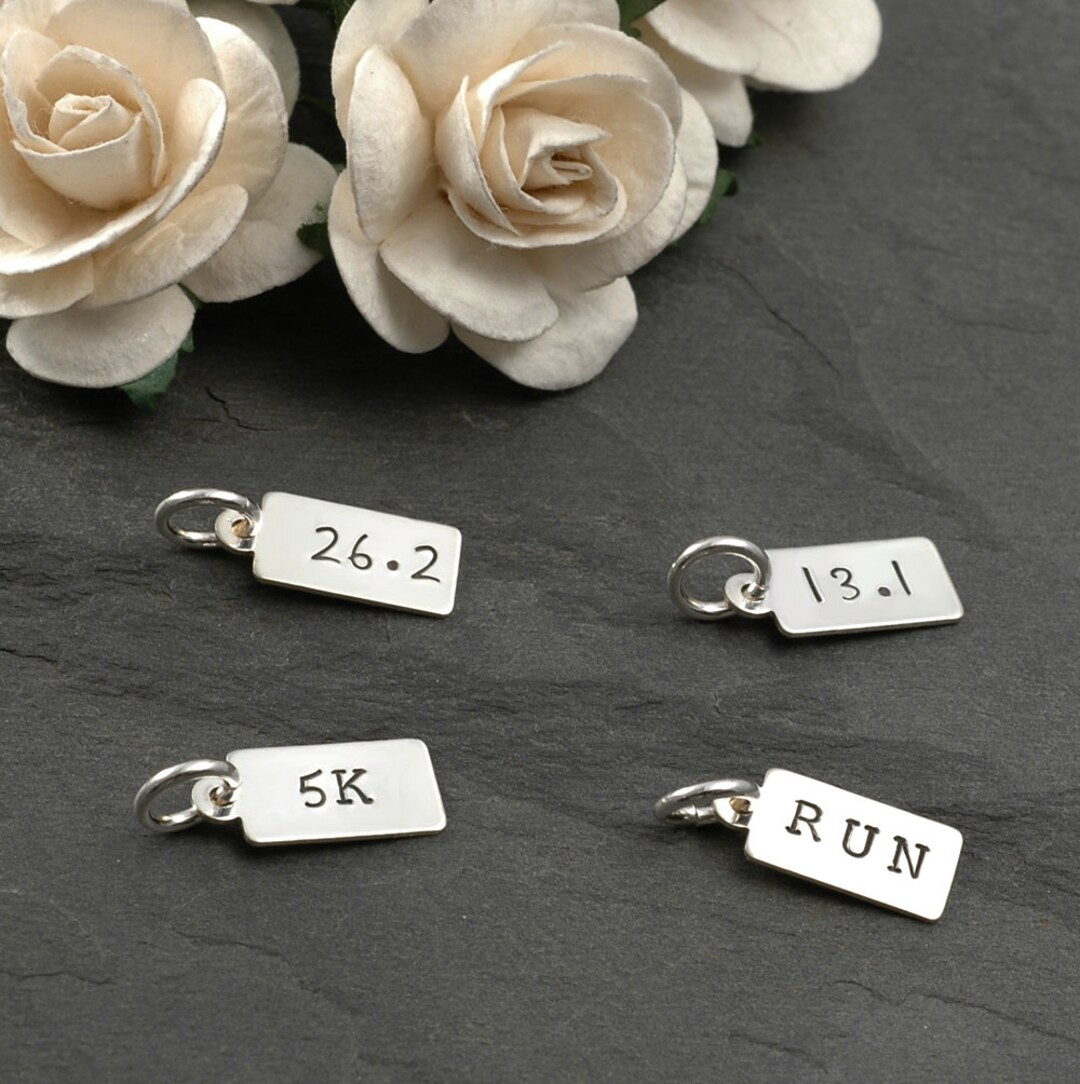 Tiny Marathon Rectangle Tag - 13.1, 26.2, 5K, RUN, Runner Jewelry - Add ...