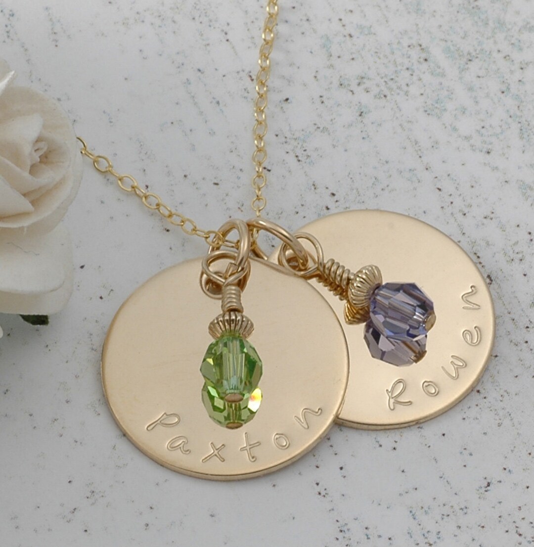 Personalized Gold Charm Necklace - Hand Stamped - With Birthstones ...