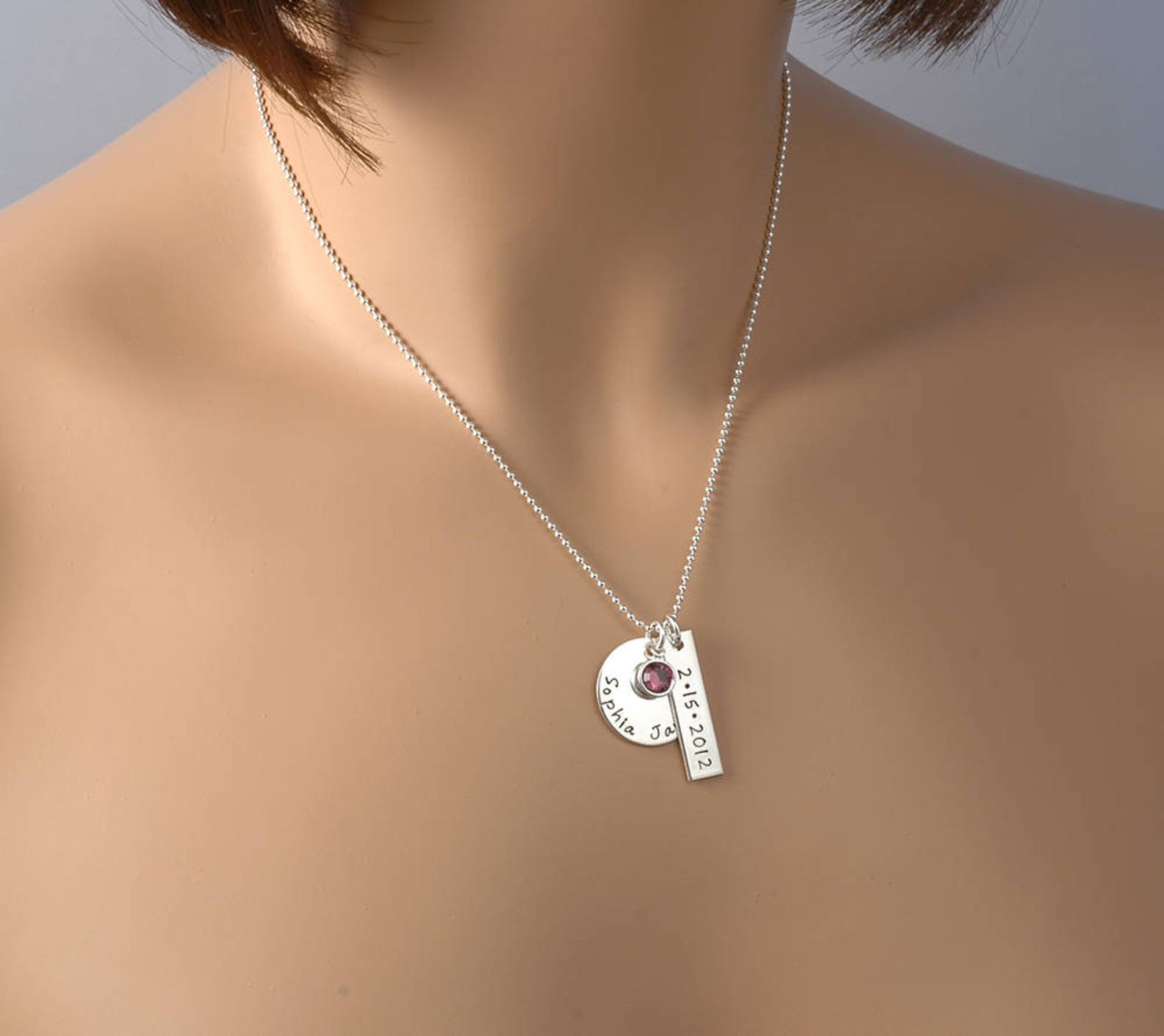 Personalized Necklace hand stamped jewelry Name date | Etsy