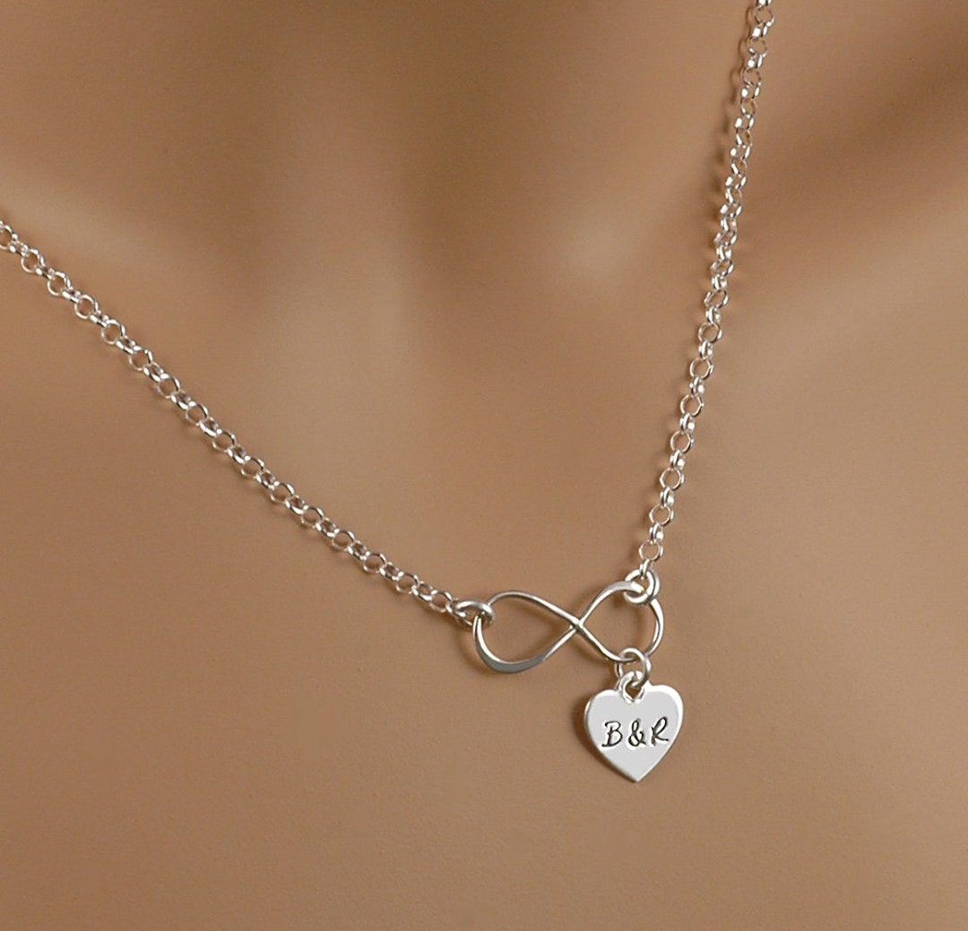 Infinity Necklace With Heart Charm - Solid Sterling Silver .925 - Etsy