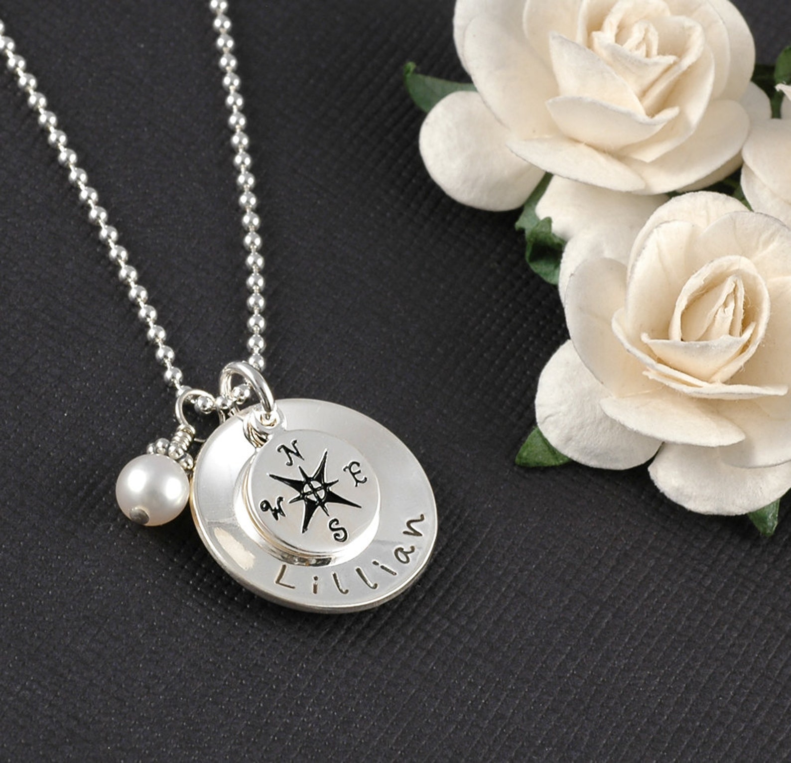 Compass Necklace Personalized With Pearl or Birthstone - Etsy