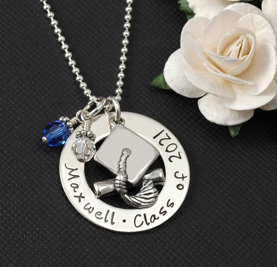 Graduation Necklace With Class Colors Class of 2021 Name - Etsy