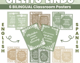 Bilingual Cielito Lindo Sage Green Classroom Posters Set of 6 Printable ...